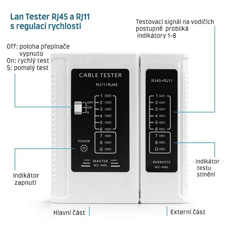 W-Star UTP Kabeltester WS468WH RJ45 RJ11 STP Cat5e Cat7 weiß | Toner.shop